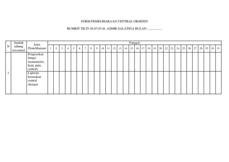 Form Pemeliharaan Central Oksigen | PDF