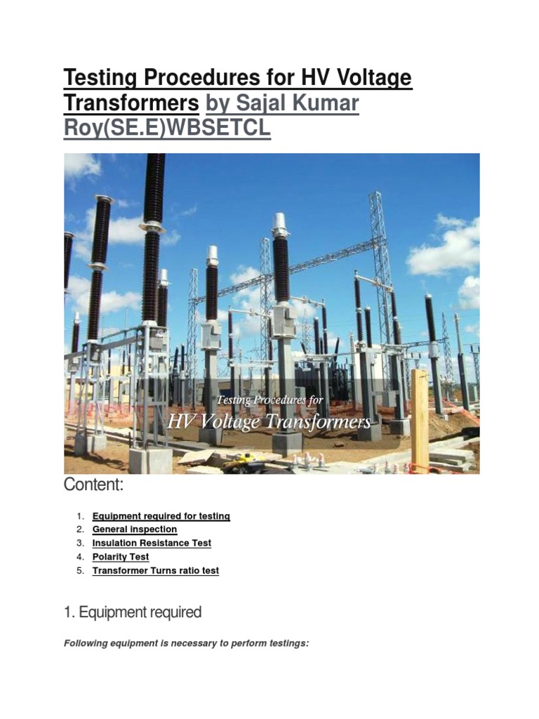 Testing Procedures For HV Voltage Transformers | PDF | Transformer ...