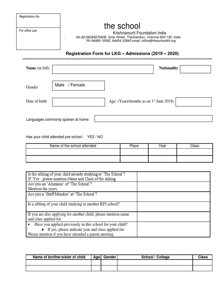 LKG General Registration Form Online 2019 20 | PDF | Knowledge | Learning