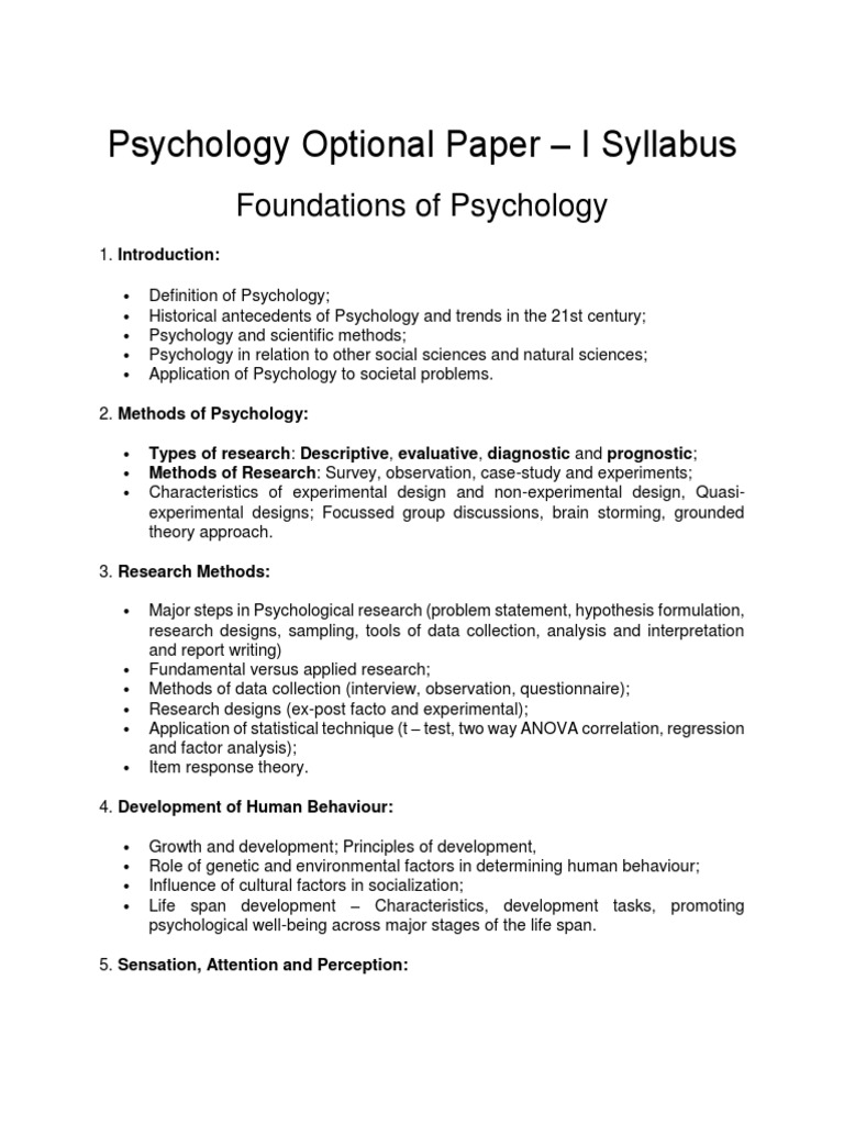 Psychology Upsc Syllabus | PDF | Psychotherapy | Mental Disorder