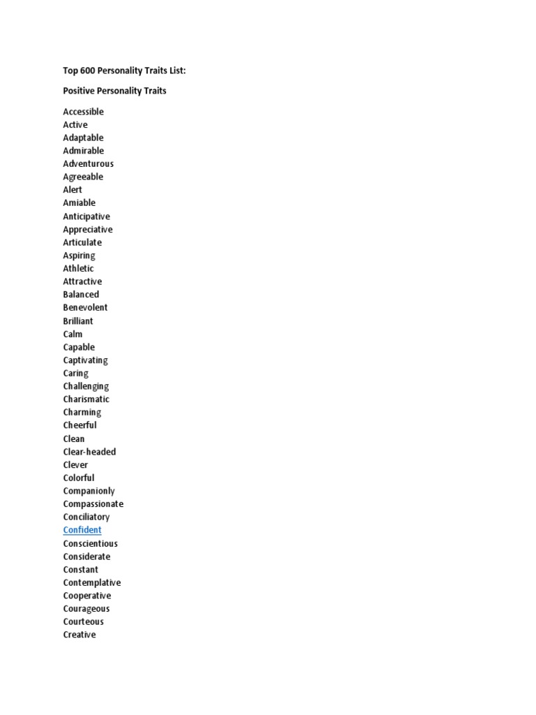Personality Traits List | PDF | Social Psychology | Behavioural Sciences