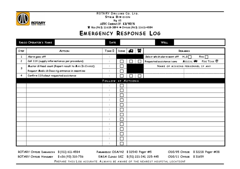 Emergency Response Log | PDF | Emergency Services | Public Safety