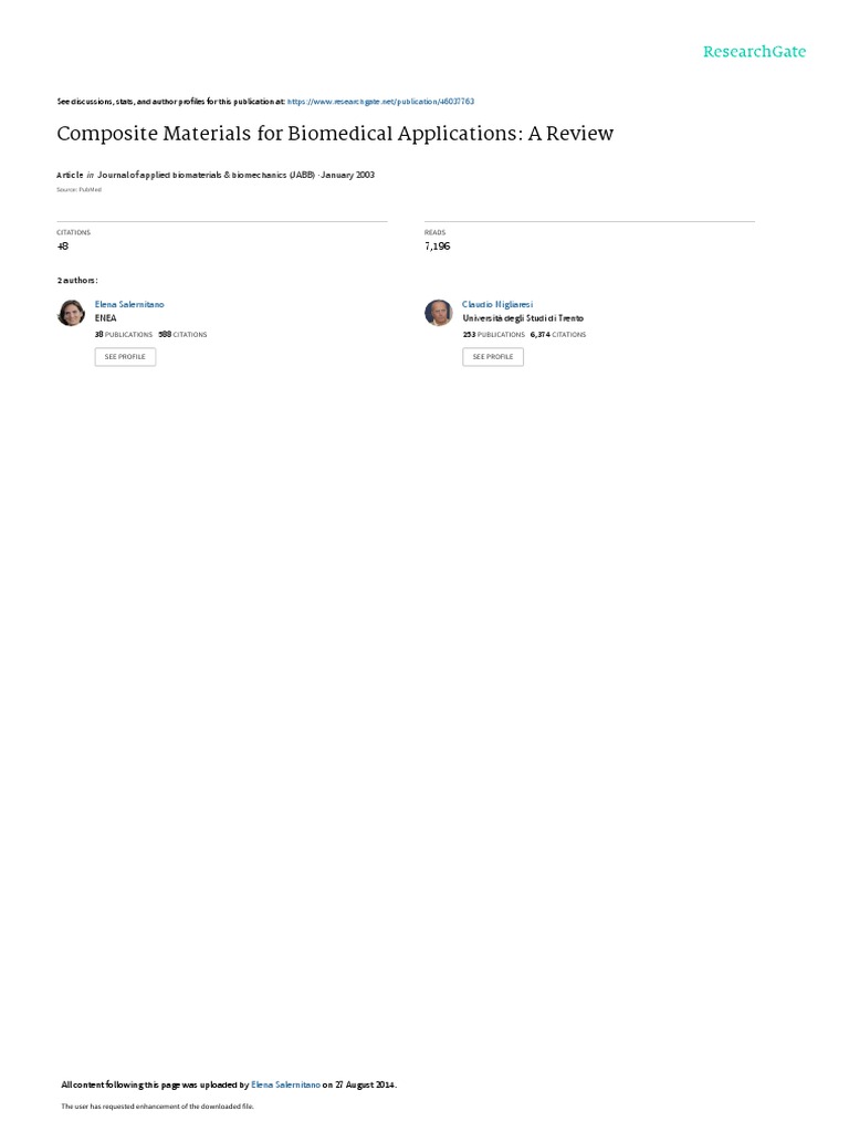 Composite Materials For Biomedical Applications: A Review | Download ...