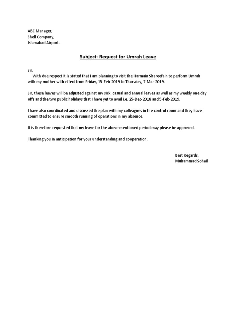 Umrah Leave Application Request | PDF
