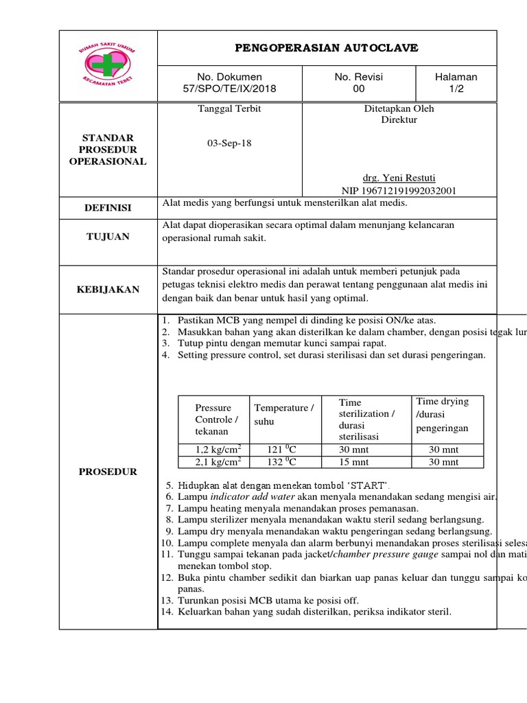 Sop Autoclave | PDF