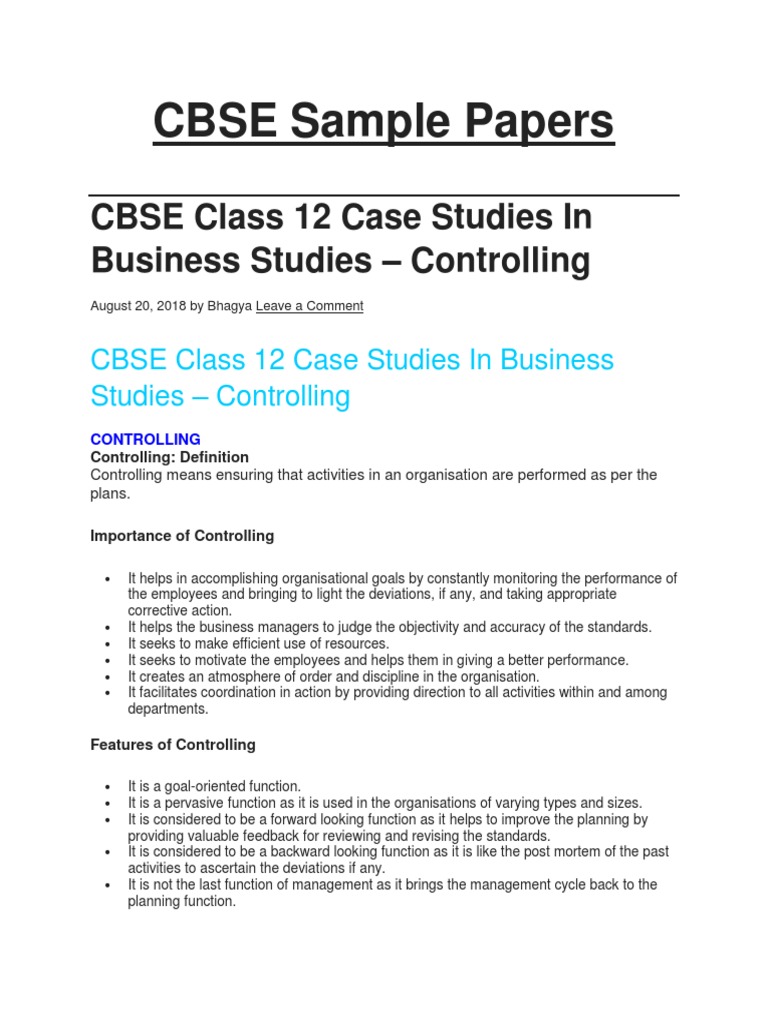 CBSE Sample Papers: CBSE Class 12 Case Studies in Business Studies ...