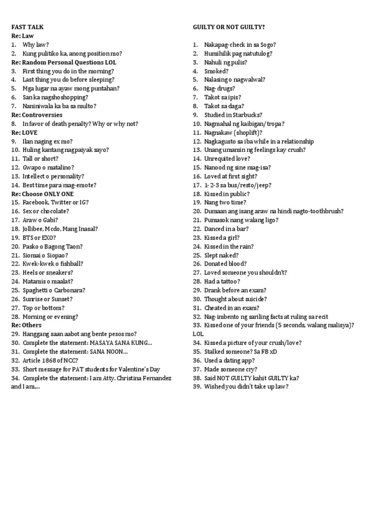 Fast Talk - Gong Questions (Extra) | PDF