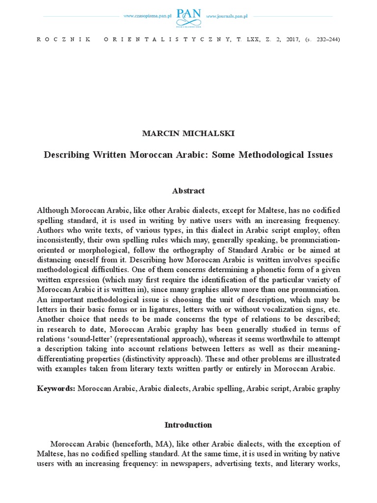 Describing Written Moroccan Arabic Some | PDF | Orthography | Arabic