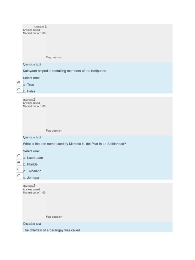 Answer Saved Marked Out of 1.00 | PDF | Philippines | President Of The ...