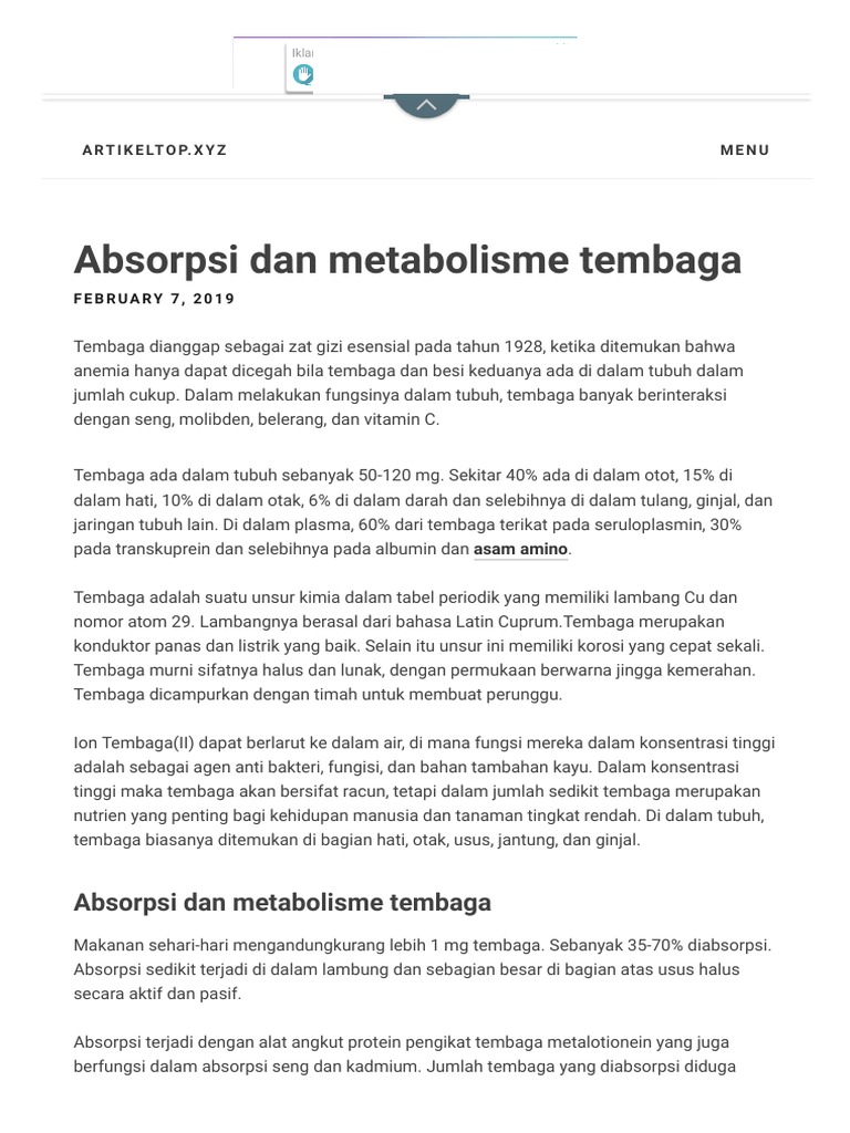 Absorpsi Dan Metabolisme Tembaga (Kesehatan) - Artikeltop PDF | PDF