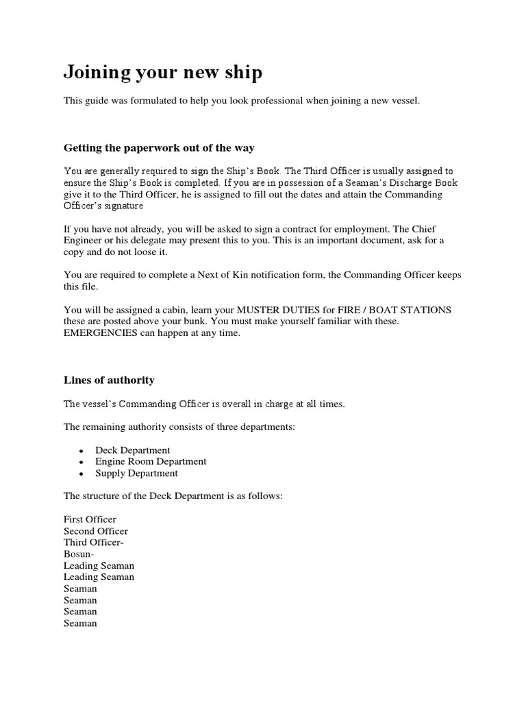 Joining Your New Ship: Getting The Paperwork Out of The Way | PDF ...