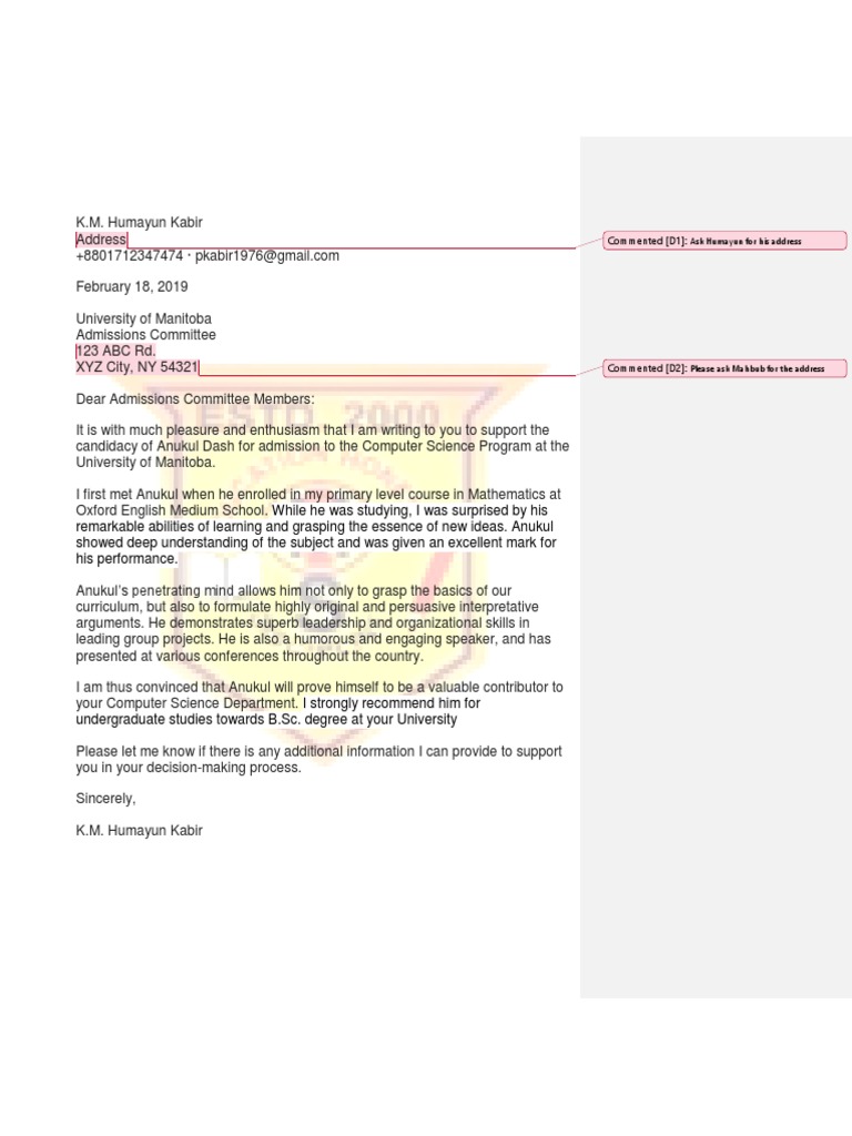 Sample Reference Letter | PDF