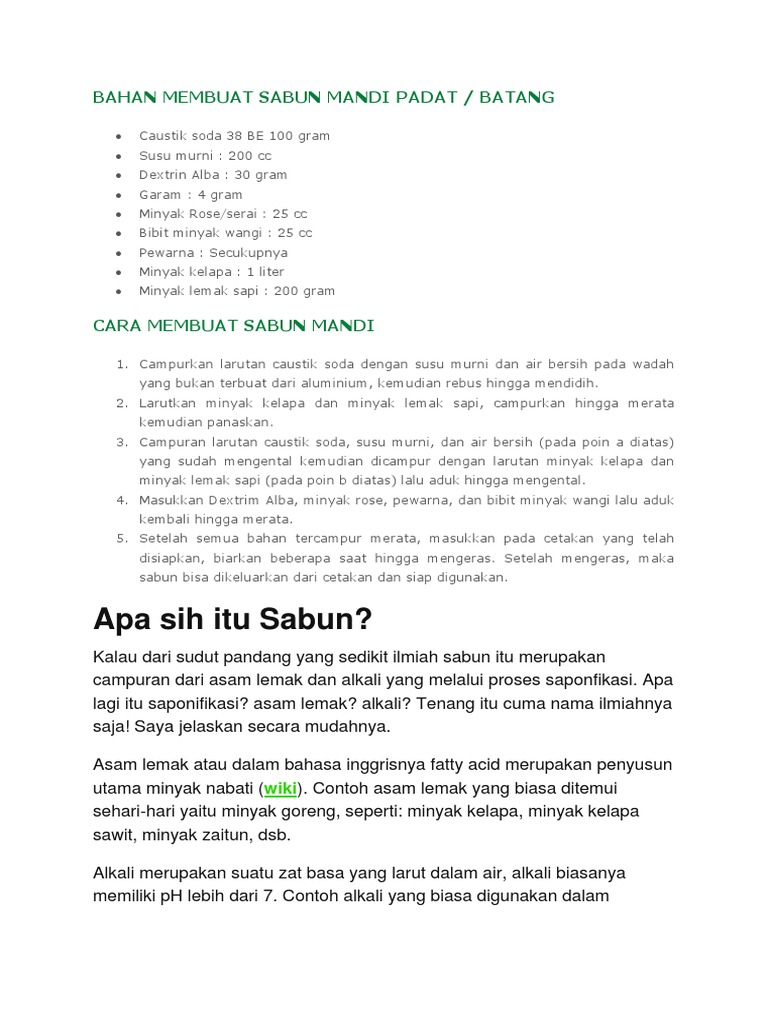 Bahan Membuat Sabun Mandi Padat | PDF