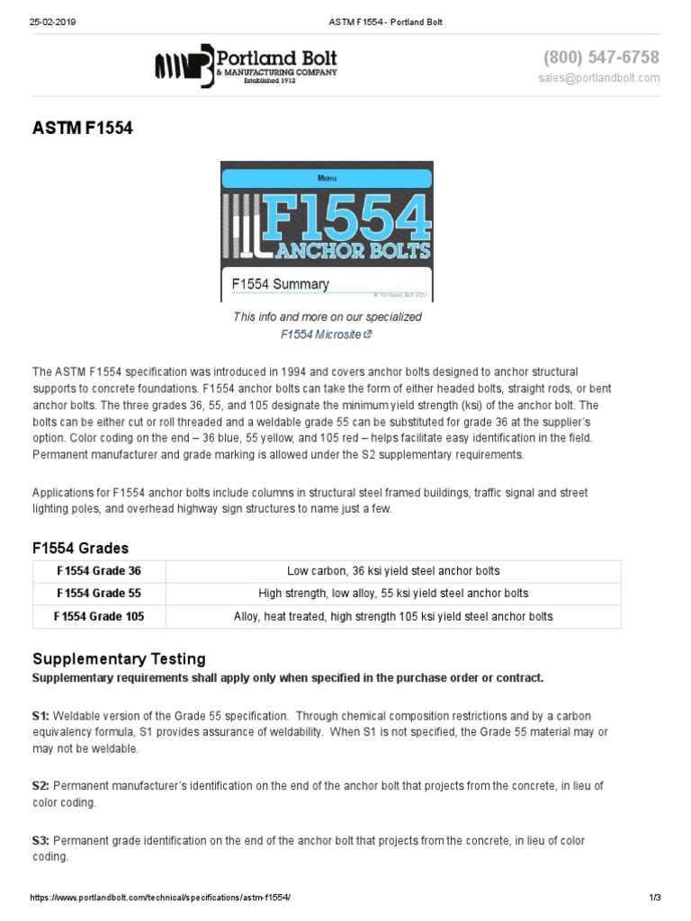 ASTM F1554 - Portland Bolt | Download Free PDF | Screw | Nut (Hardware)