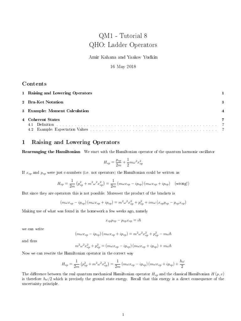 QM1 - Tutorial 8 QHO: Ladder Operators: Amir Kahana and Yaakov Yudkin ...