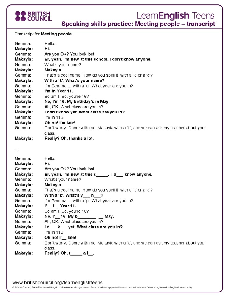 Meeting People - Transcript PDF | PDF