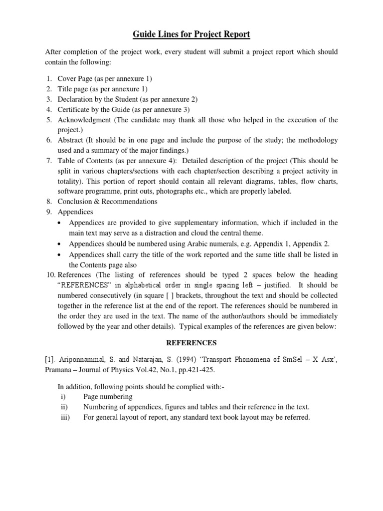 Guide Lines For Project Report: References | PDF | Academic Degree ...