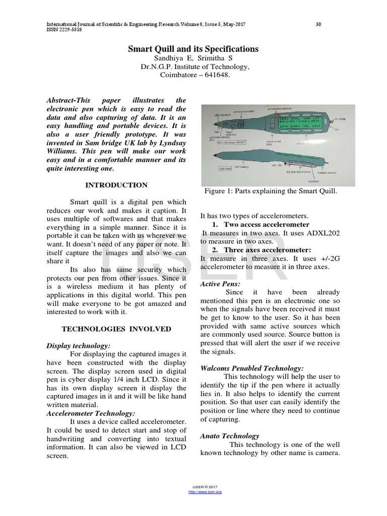 Smart Quill and Its Specifications | PDF | Accelerometer | Computer Monitor