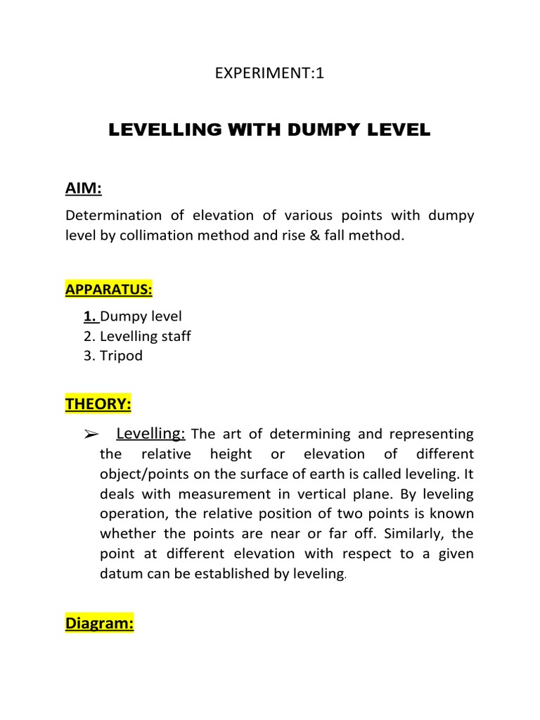 Determining Elevations Through Leveling: An Experiment Using a Dumpy ...
