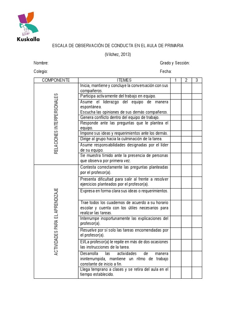 Escala de Observación de Conducta en El Aula | PDF | Salón de clases ...