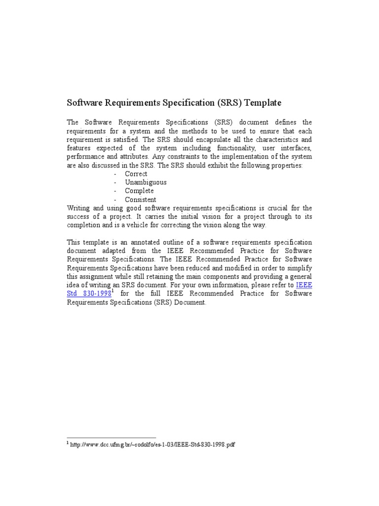 Ieee Srs Template | Specification (Technical Standard) | Digital ...
