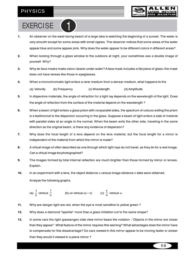 Exercise: Physics | PDF | Lens (Optics) | Prism