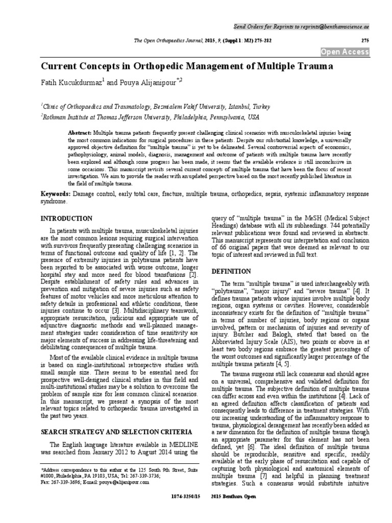 Current Concepts in Orthopedic Management of Multiple Trauma | PDF ...