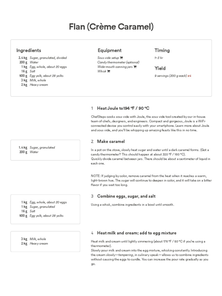 Sous Vide Flan Recipe Guide | PDF | Caramel | Cream