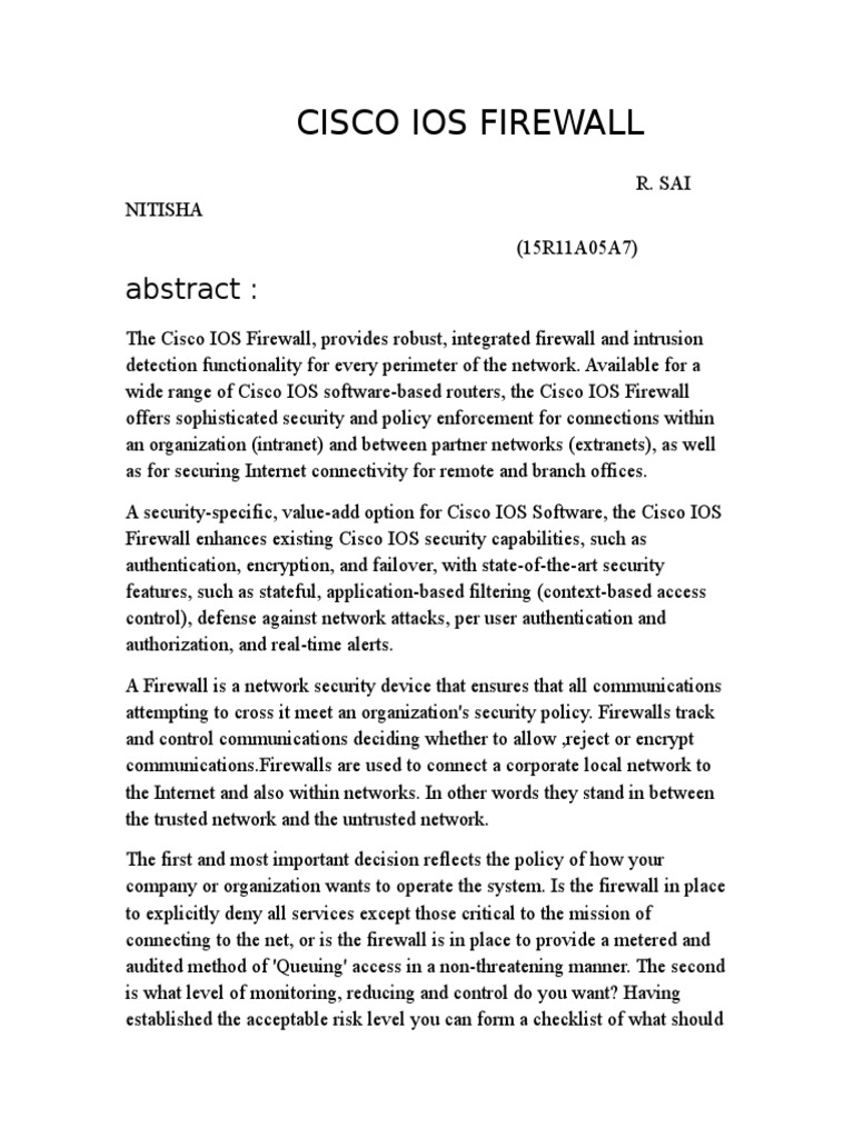 Cisco Ios Firewall: Abstract | PDF | Computers | Technology & Engineering