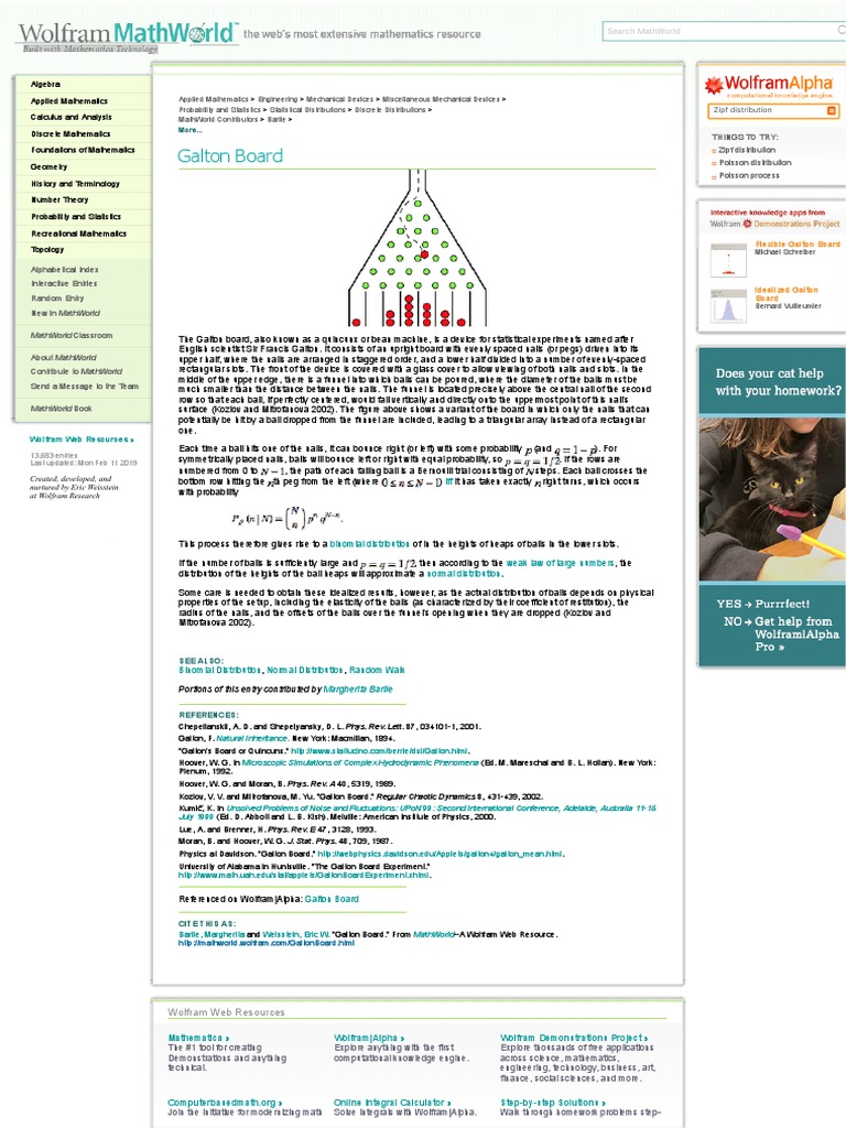 Galton Board - From Wolfram MathWorld | PDF | Probability Distribution ...