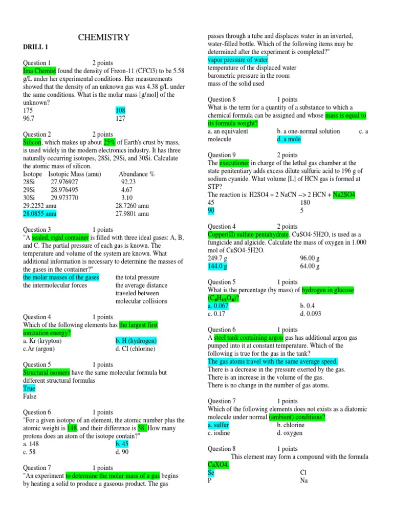 BEC Multi Choice Chem and Physics | PDF | Gases | Mole (Unit)