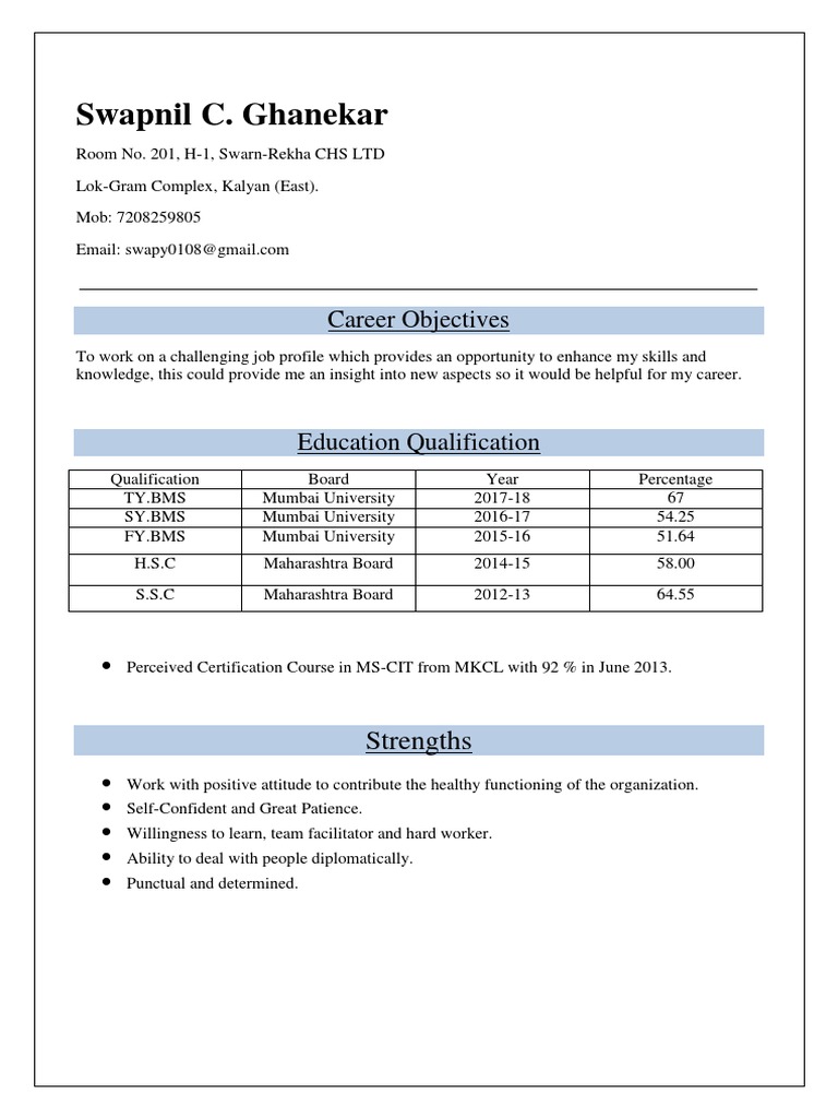 Swapnil C. Ghanekar: Career Objectives | PDF