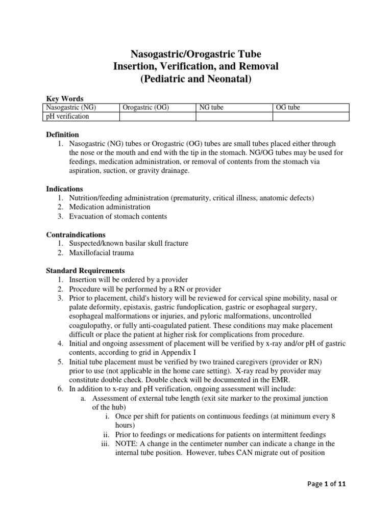 Nasogastric/Orogastric Tube Insertion, Verification, and Removal ...