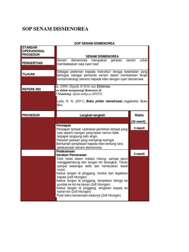Prosedur Senam untuk Dismenore | PDF | Kesehatan Holistik