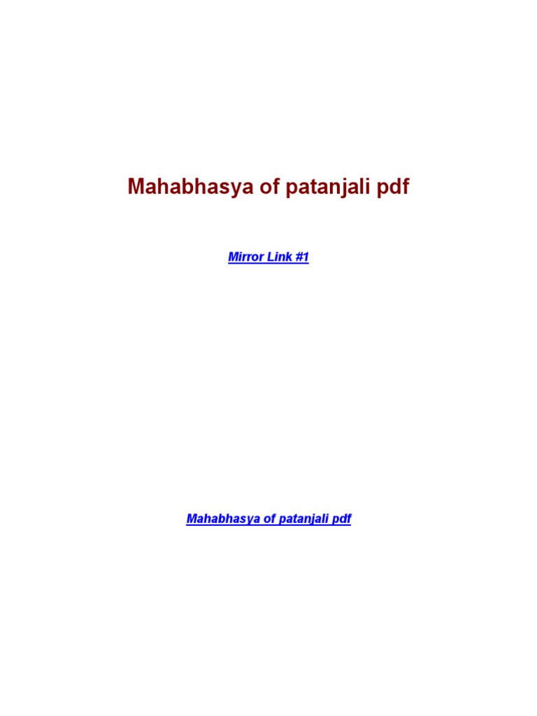 Mahabhasya of Patanjali PDF: Mirror Link #1 | PDF