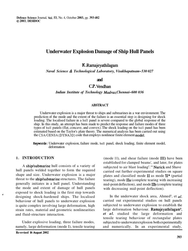 Underwater Explosion Damage of Ship Hull Panels PDF | PDF | Deformation ...