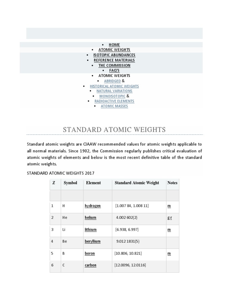 Atomic Weights | PDF | Chemical Elements | Metallic Elements