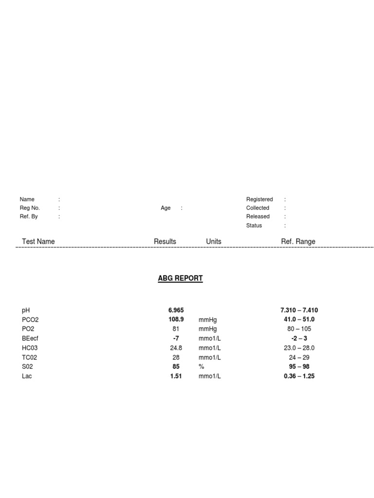 ABG Report Results and Reference Ranges | PDF