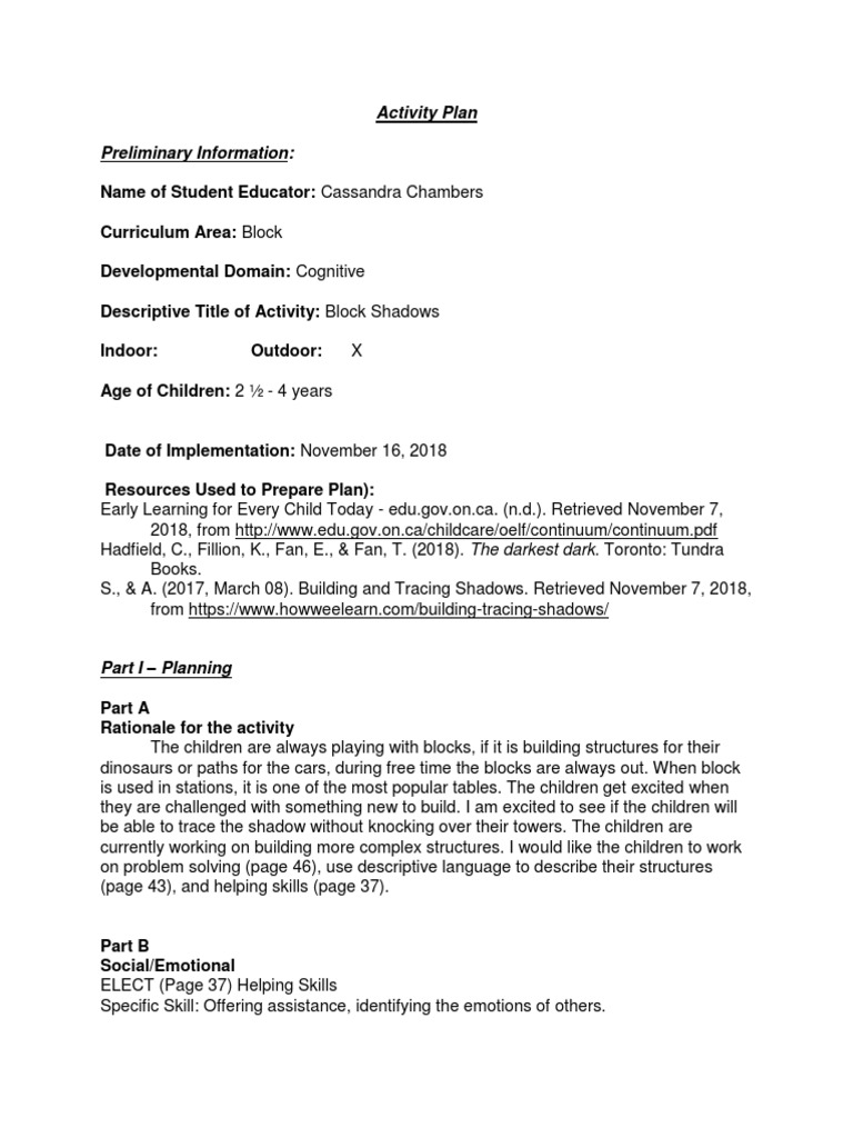 Block Shadow Activity Plan | PDF | Shadow | Sidewalk