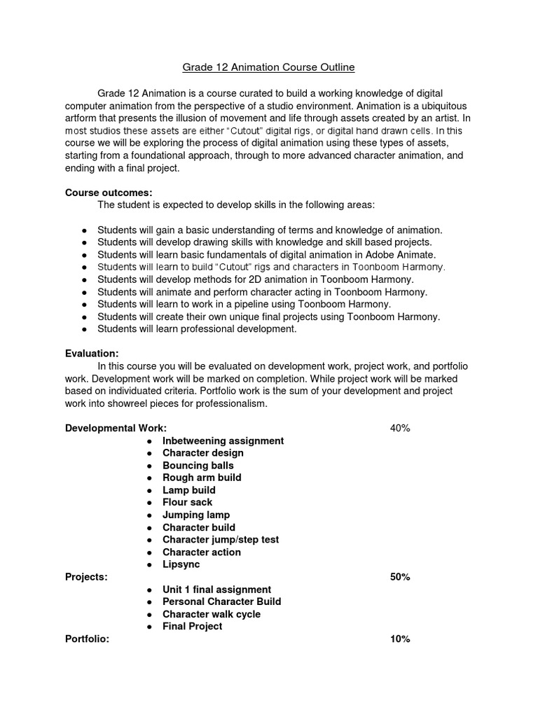Grade 12 Animation Course - Outline For Students | PDF | Animation ...