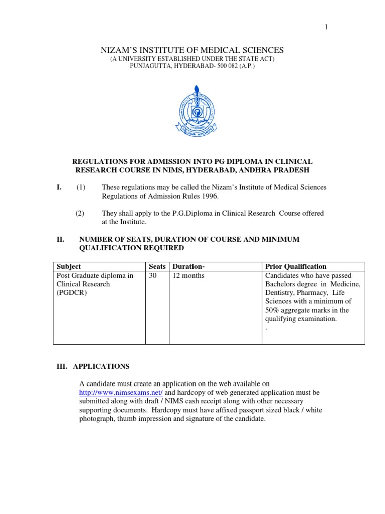Nizam'S Institute of Medical Sciences | PDF | Clinical Trial | Science