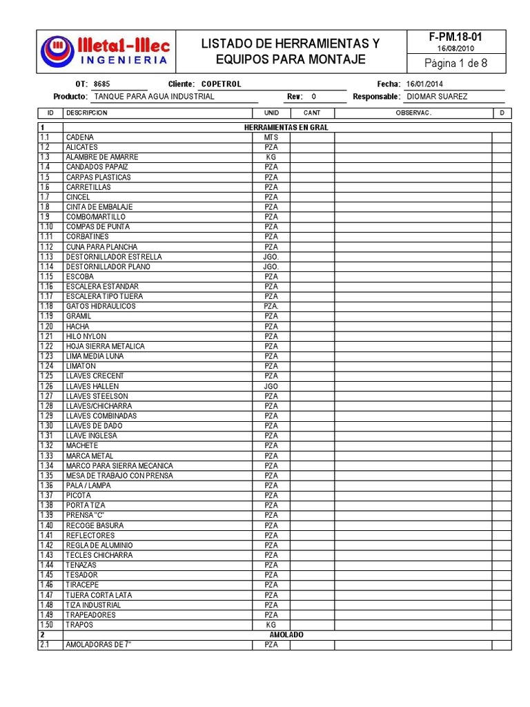 Listado De Herramientas 1