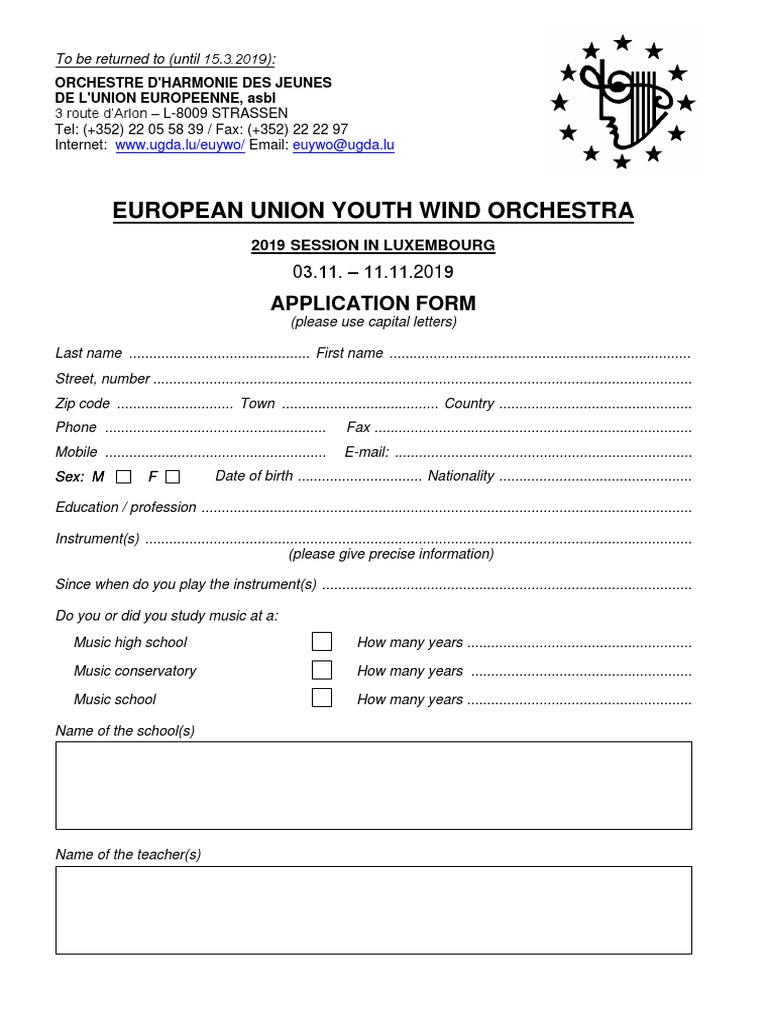 2019 EUYWO Registration Form en | PDF | Orchestras | Entertainment ...