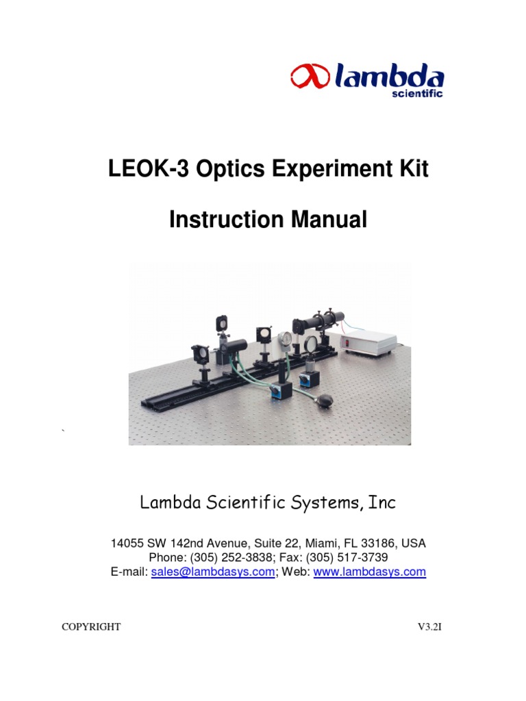 LEOK-3 Optics Experiment Kit Instruction Manual: Lambda Scientific Systems, Inc | PDF | Lens ...