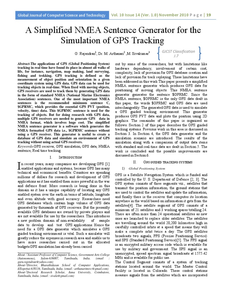 A Simplified NMEA Sentence Generator For The Simulation of GPS Tracking ...
