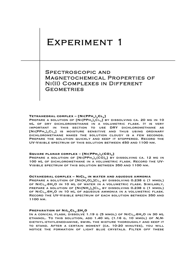 Experiment 1: Spectroscopic and Magnetochemical Properties of Ni (II ...