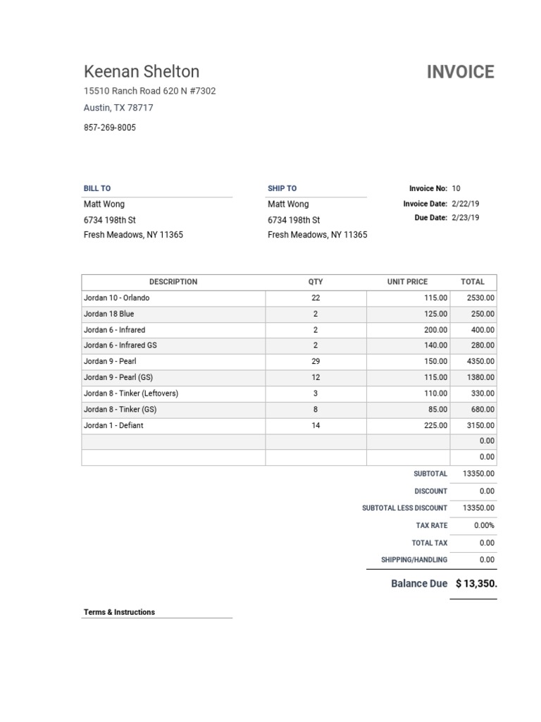 Jordan Bulk Invoice | PDF
