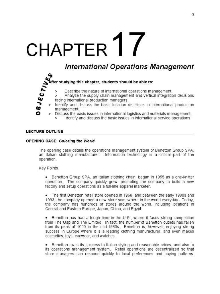 International Operations Management Overview | PDF | Operations ...