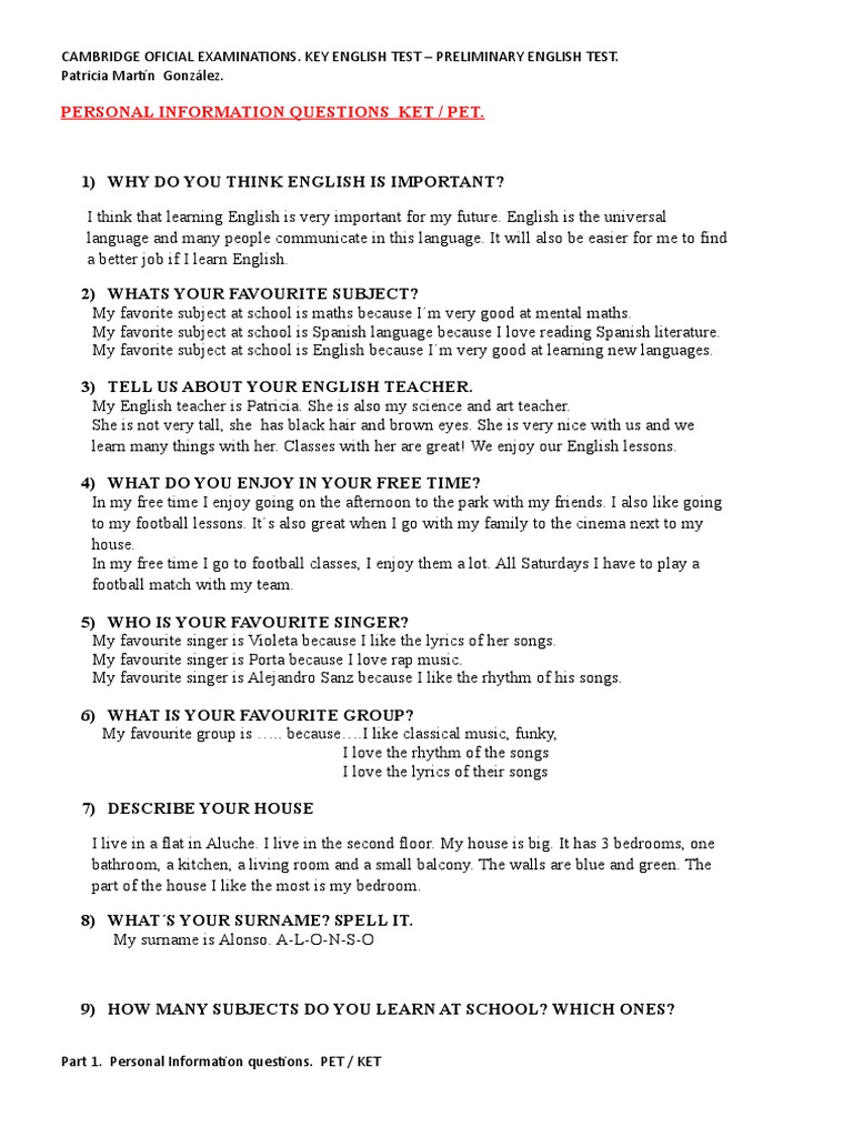 Personal Information Questions | PDF | Clothing
