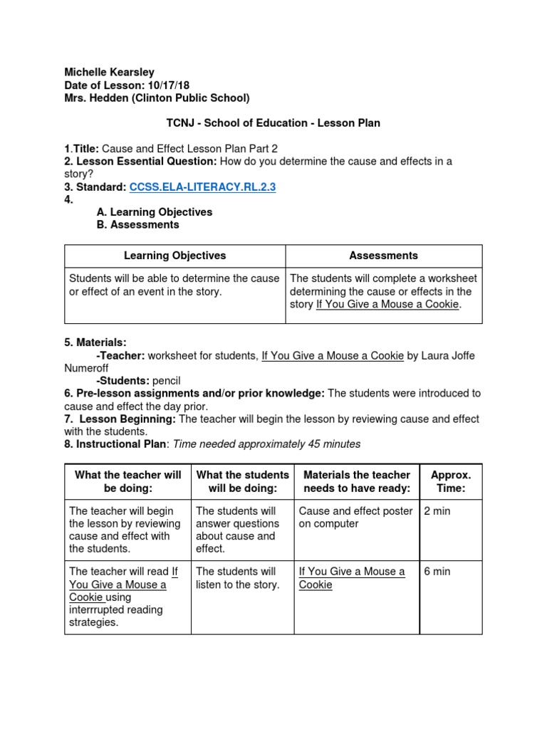 Cause and Effect Lesson Plan | PDF | Lesson Plan | Teachers